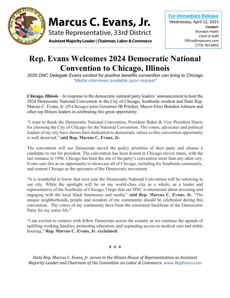 Press Releases & Public Statements - State Rep Marcus Evans